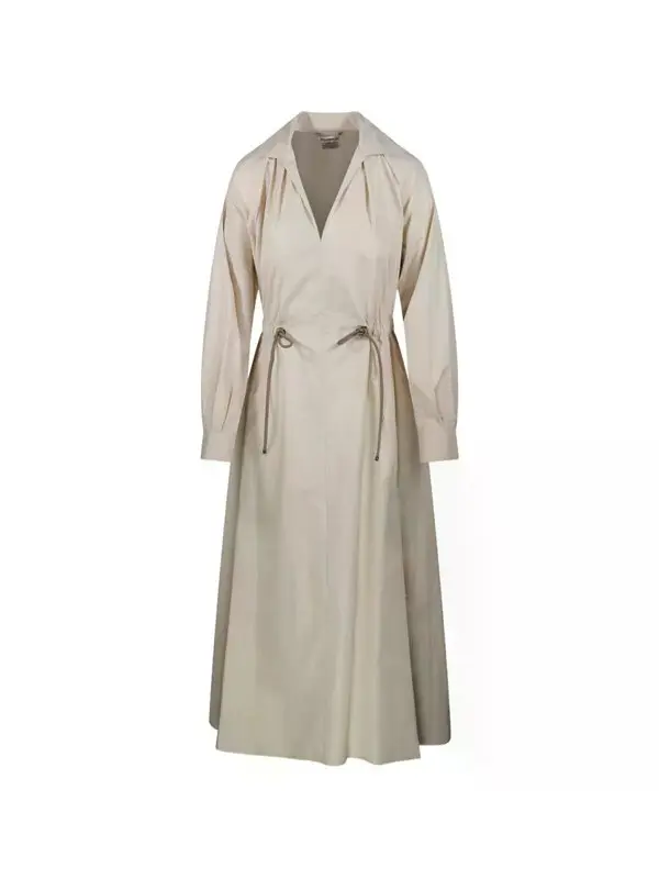 Max Mara Drawstring-fastening V-neck Midi Dress - Neutrals