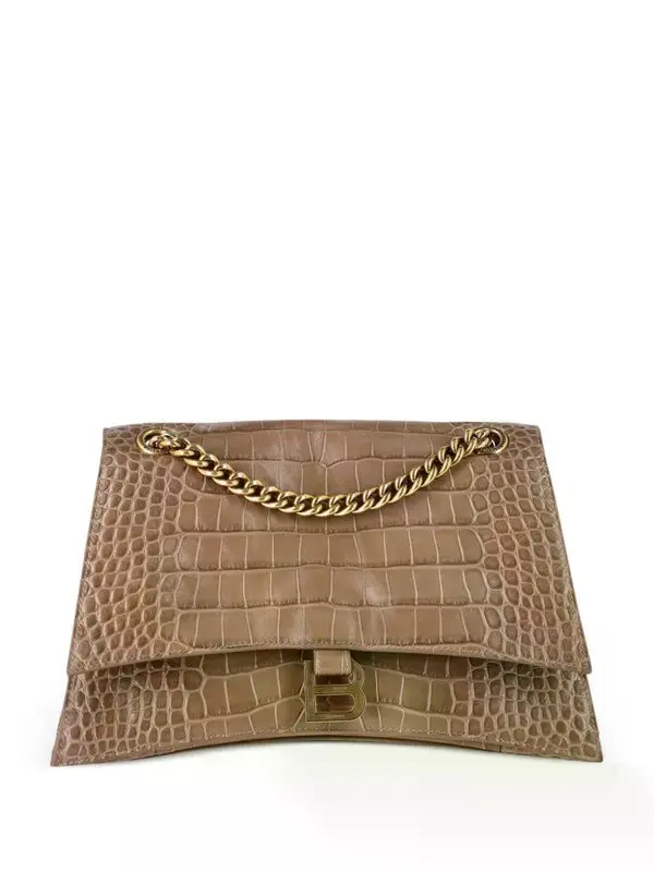 Balenciaga Medium Crush Croc-embossed Shoulder Bag - Brown