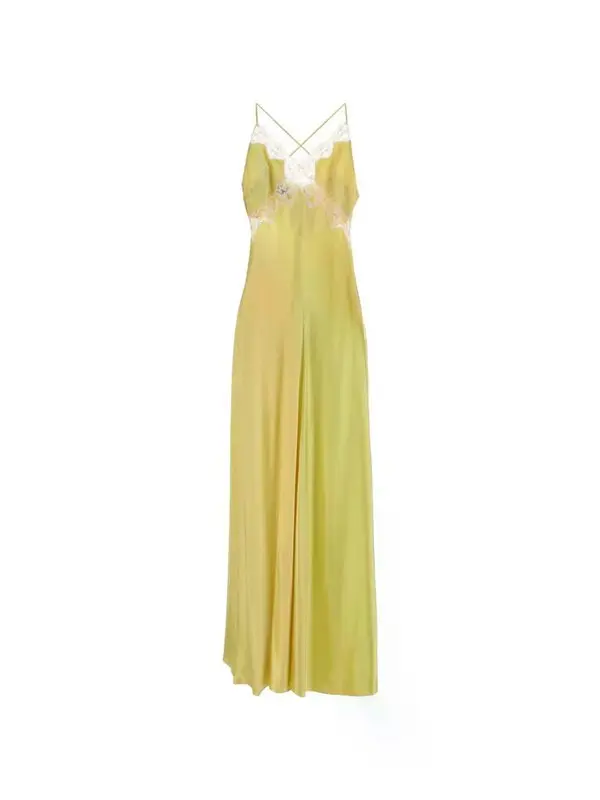 Alberta Ferretti Lace-trim Maxi Dress - Yellow