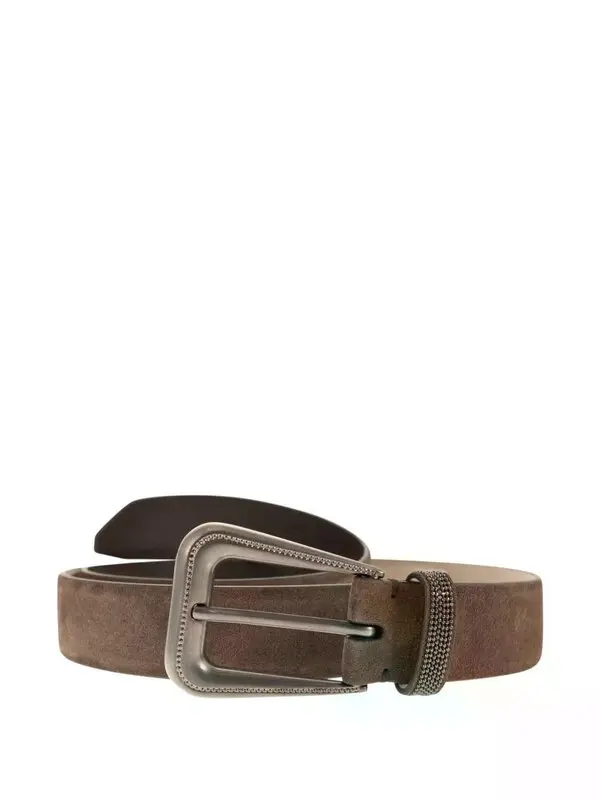 Brunello Cucinelli Embellished Buckle Suede Belt - Brown