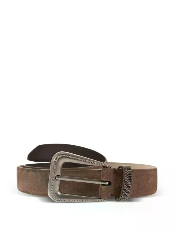 Brunello Cucinelli Embellished Buckle Suede Belt - Brown