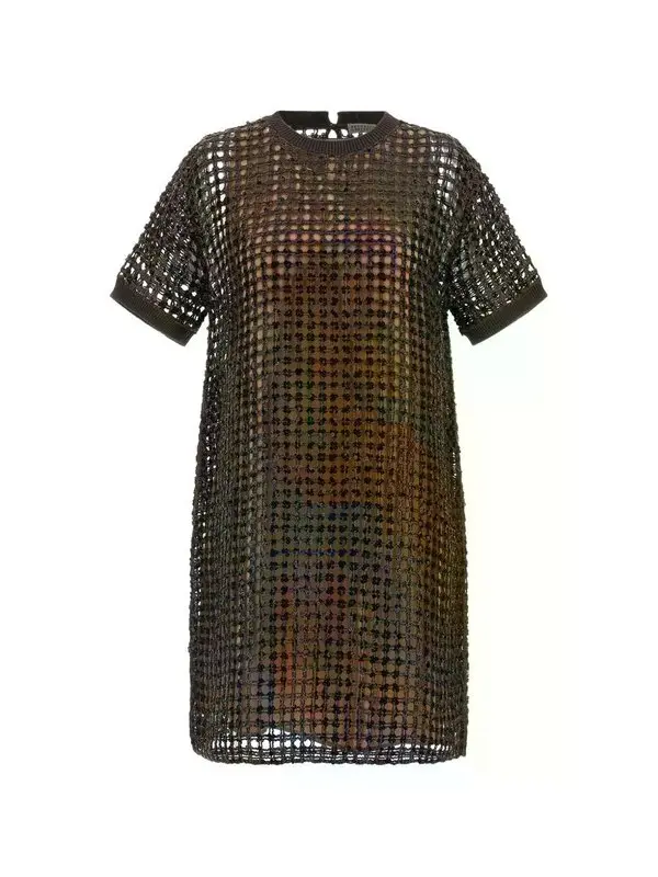 Brunello Cucinelli Sequinned Mesh Dress - Brown