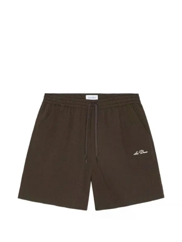LES DEUX Stan Seersucker Drawstring Swim Shorts - Brown