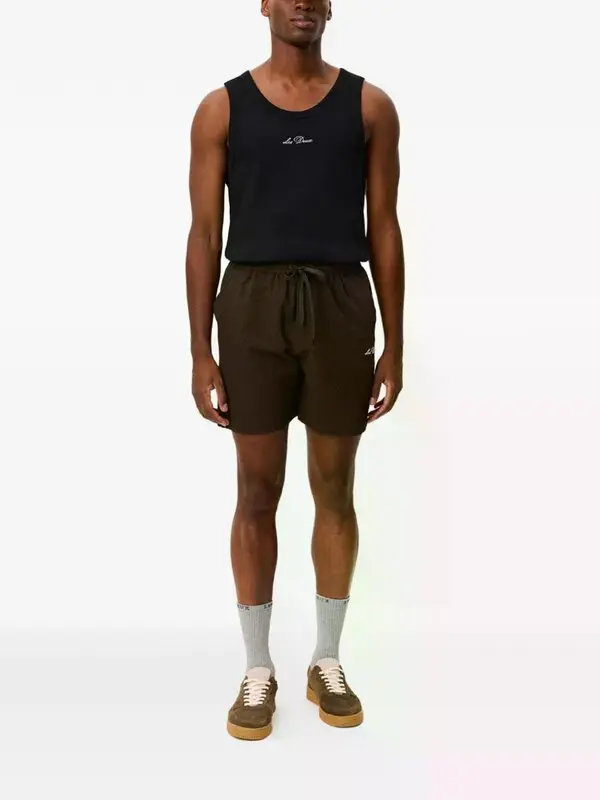 LES DEUX Seersucker Drawstring Swim Shorts - Brown