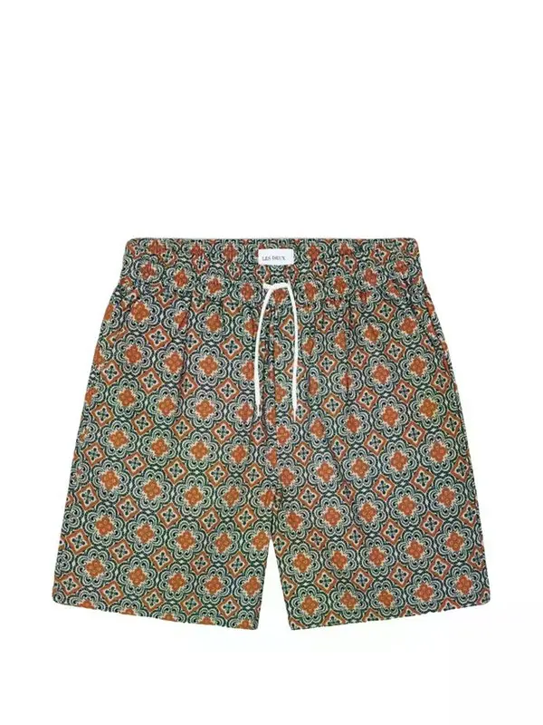 LES DEUX Harry Arabesque Drawstring Shorts - Green
