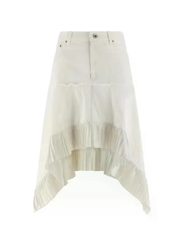 Sacai A-line Pleated Denim Skirt - White