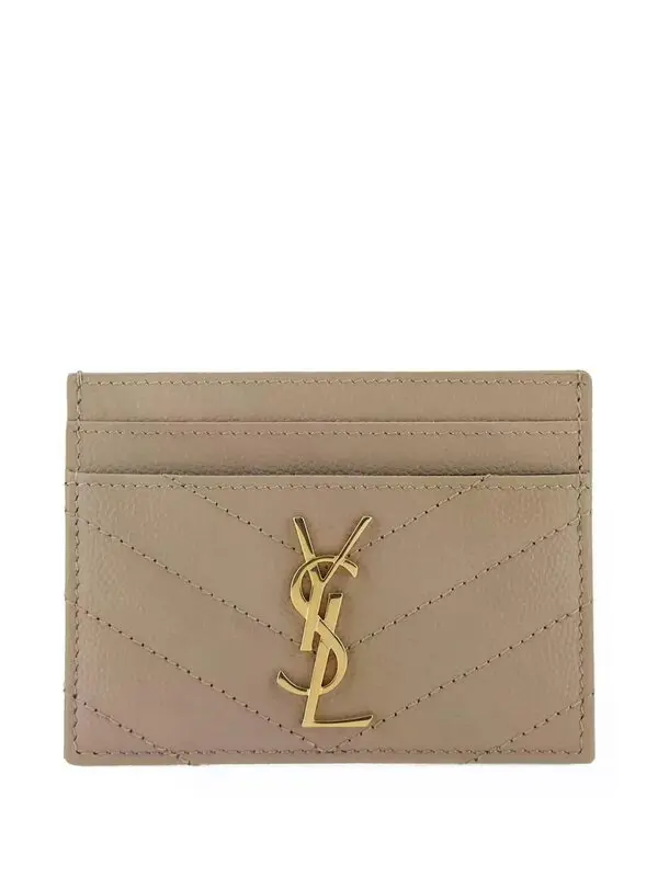 Saint Laurent Cassandre Leather Card Holder - Neutrals