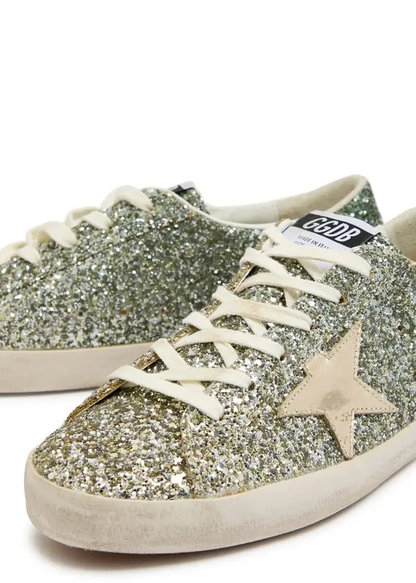 GOLDEN GOOSE Super-star Glittered Leather Sneakers