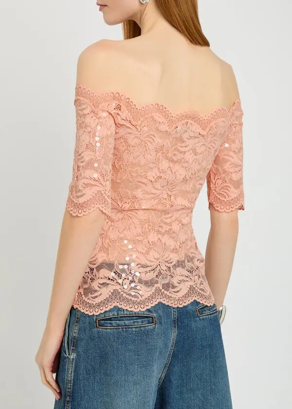 Rabanne Off-the-shoulder Lace Top - Salmon