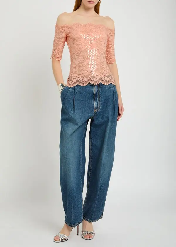 Rabanne Off-the-shoulder Lace Top - Salmon