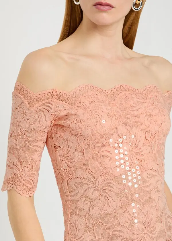 Rabanne Off-the-shoulder Lace Top - Salmon