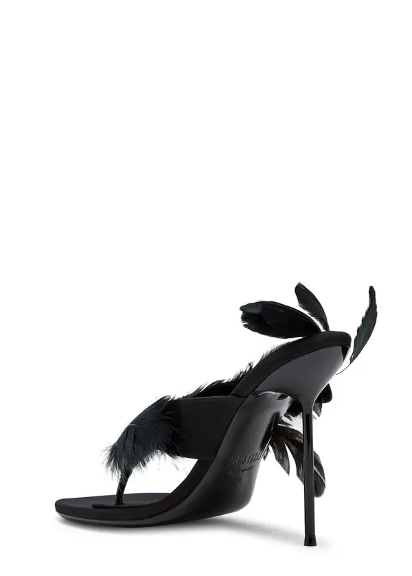 Paris Texas Lidia Feather 105 Crepe Thong Mules - Black