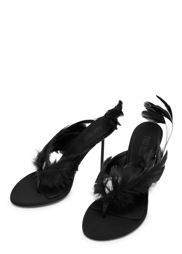 Paris Texas Lidia Feather 105 Crepe Thong Mules - Black