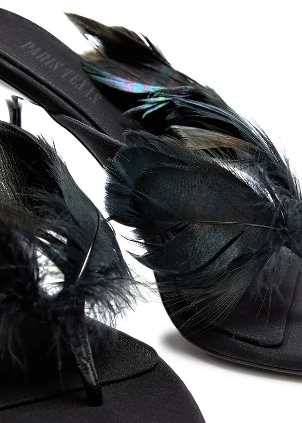 Paris Texas Lidia Feather 105 Crepe Thong Mules - Black