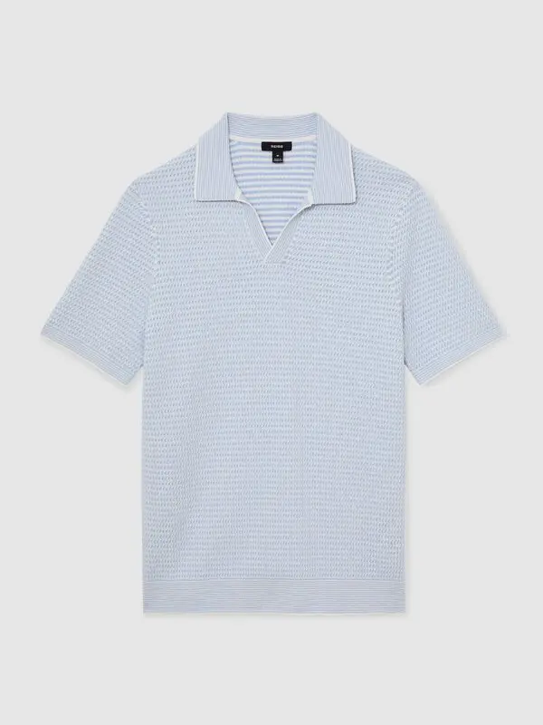 REISS Redbury Open-collar Textured-knit Polo Shirt - Soft Blue