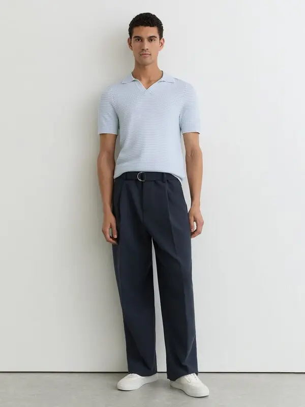 REISS Redbury Open-collar Textured-knit Polo Shirt - Soft Blue