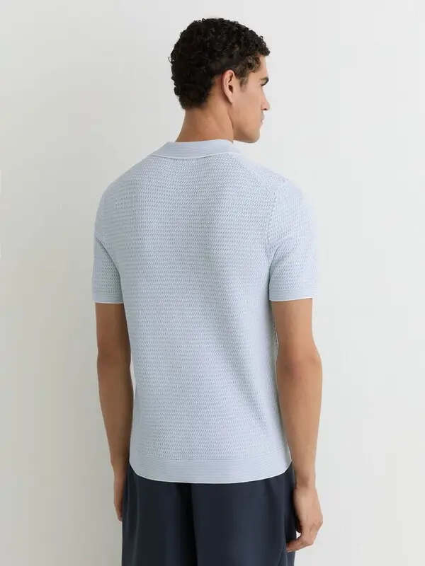 REISS Redbury Open-collar Textured-knit Polo Shirt - Soft Blue