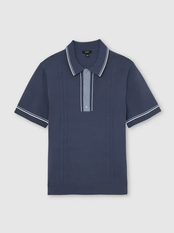 REISS Rothwell Tipped Half-button Knitted Polo Shirt - Navy