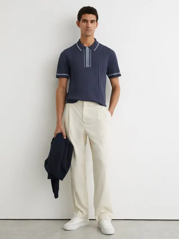REISS Rothwell Tipped Half-button Knitted Polo Shirt - Navy
