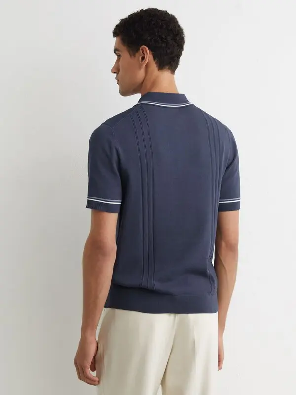 REISS Rothwell Tipped Half-button Knitted Polo Shirt - Navy