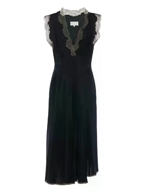 MAISON MARGIELA Lace-trim V-neck Midi Dress - Black