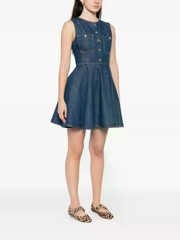 Maje Sleeveless Denim Mini Dress With Flap Pockets And Gold-tone Buttons - Blue