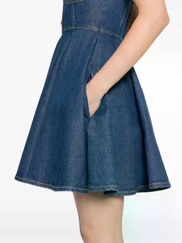 Maje Sleeveless Denim Mini Dress With Flap Pockets And Gold-tone Buttons - Blue