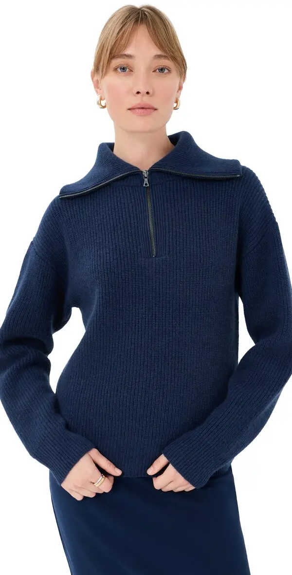 THE ELDER STATESMAN Runyon Ribbed Cashmere Half Zip - Twilight