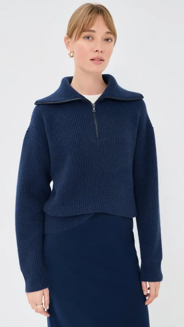 THE ELDER STATESMAN Runyon Ribbed Cashmere Half Zip
