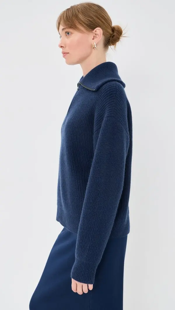 THE ELDER STATESMAN Runyon Ribbed Cashmere Half Zip