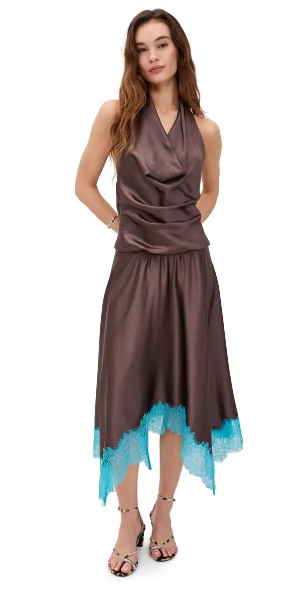 Staud Elira Silk Dress - Mink/pool