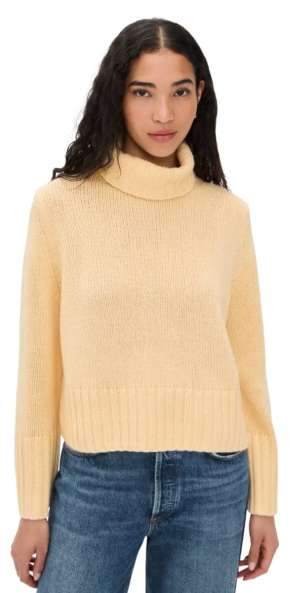 Jenni Kayne Cropped Jet Turtleneck Cashmere Pullover - Pale Yellow