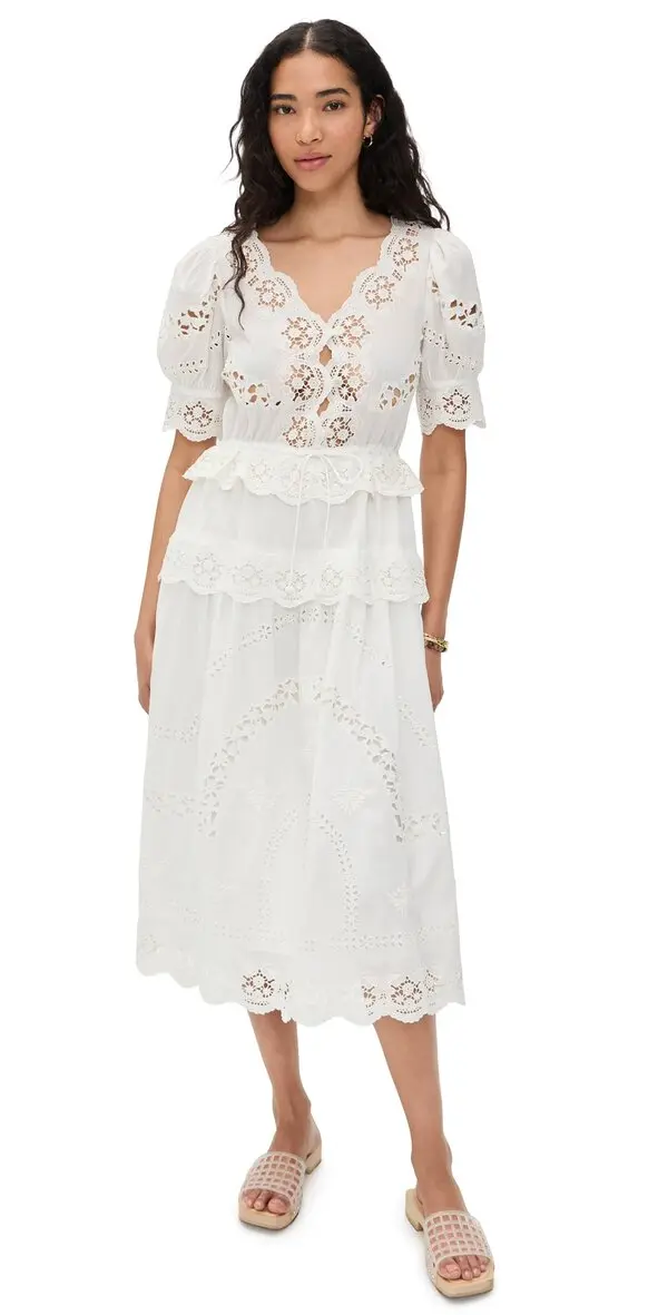 Sea Sofia Embroidery Puff Sleeve Dress - Cream