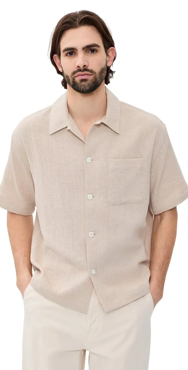 FRAME Open Weave Short Sleeve Shirt - Light Stone