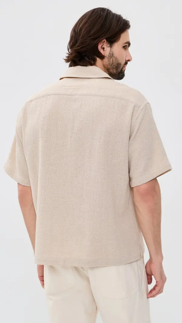 FRAME Open Weave Short Sleeve Shirt - Light Stone