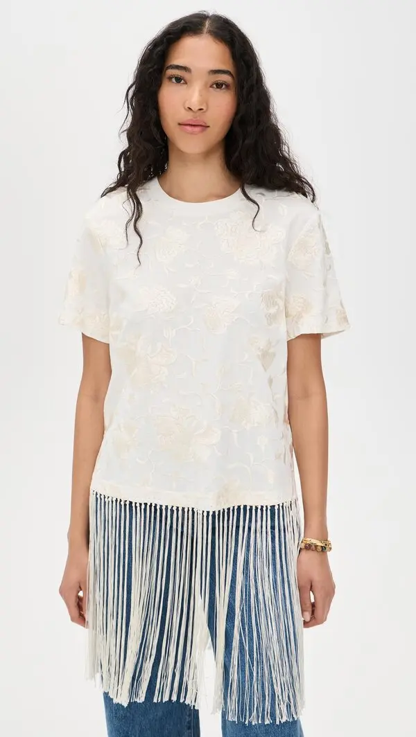 Sea Rafina Eyelet Embellished T-shirt With Fringe