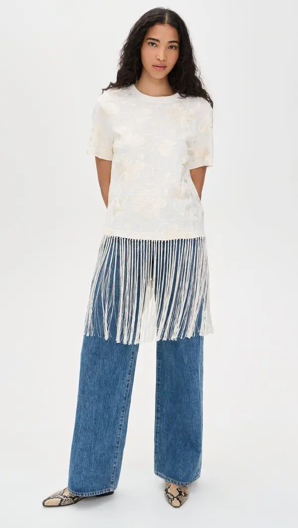 Sea Rafina Eyelet Embellished T-shirt With Fringe