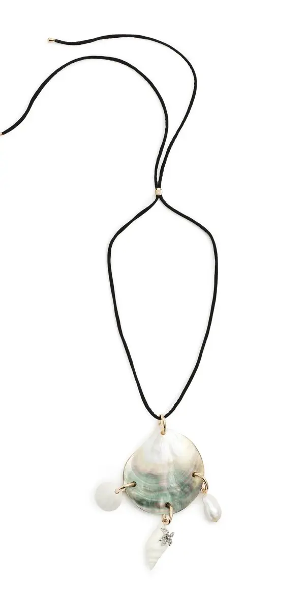 Tory Burch Shell Pendant Necklace - Black / Ivory