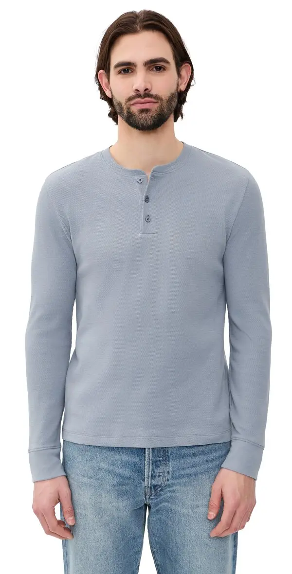 Vince Jacquard Rib Long Sleeve Henley - Steel Blue