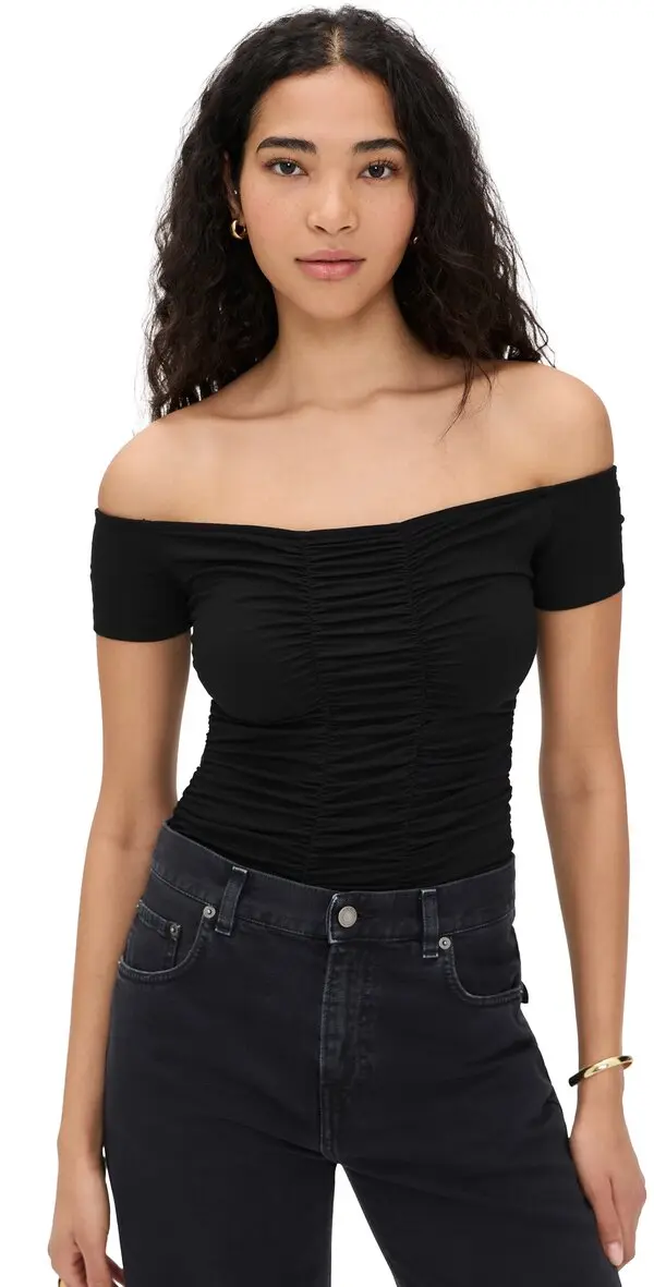 L'Agence Baliegh Off Shoulder Ruched Bodysuit - Black