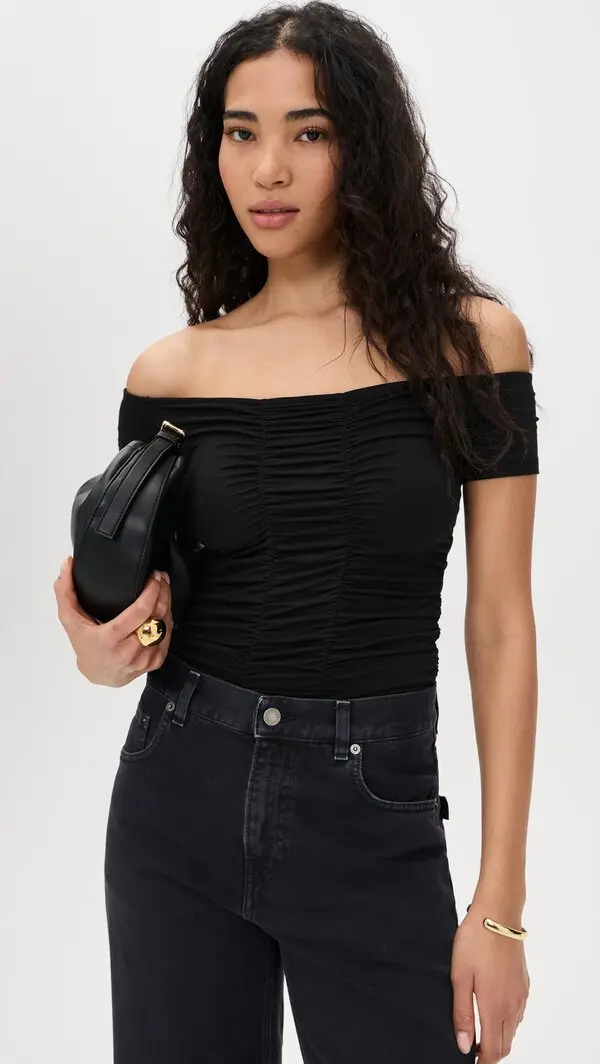 L'Agence Baliegh Off Shoulder Ruched Bodysuit - Black
