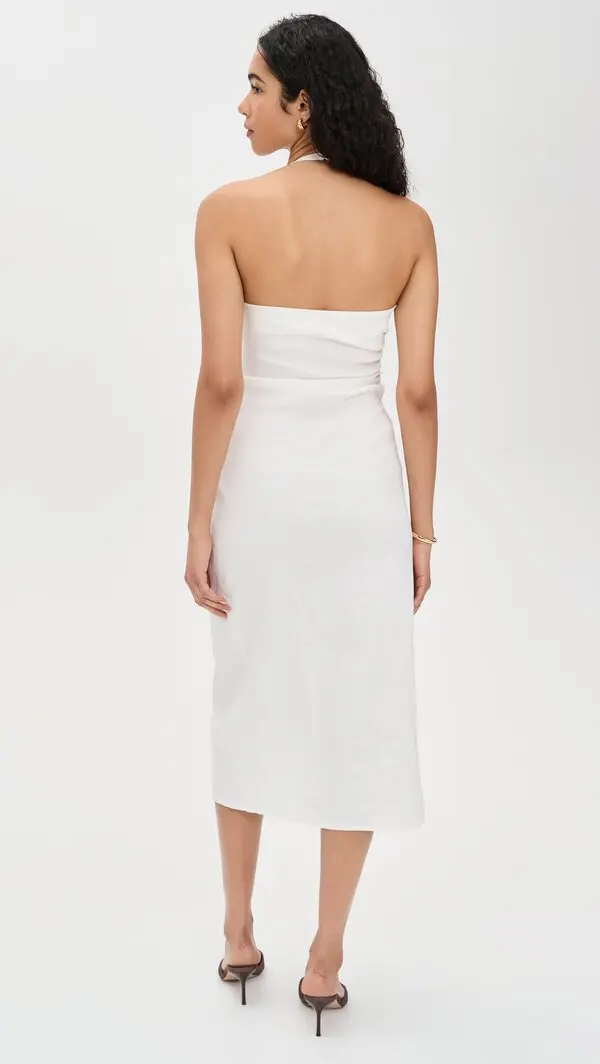 A.L.C. Sylvie Halterneck Midi Dress With Ruched Side And Split Hem - White