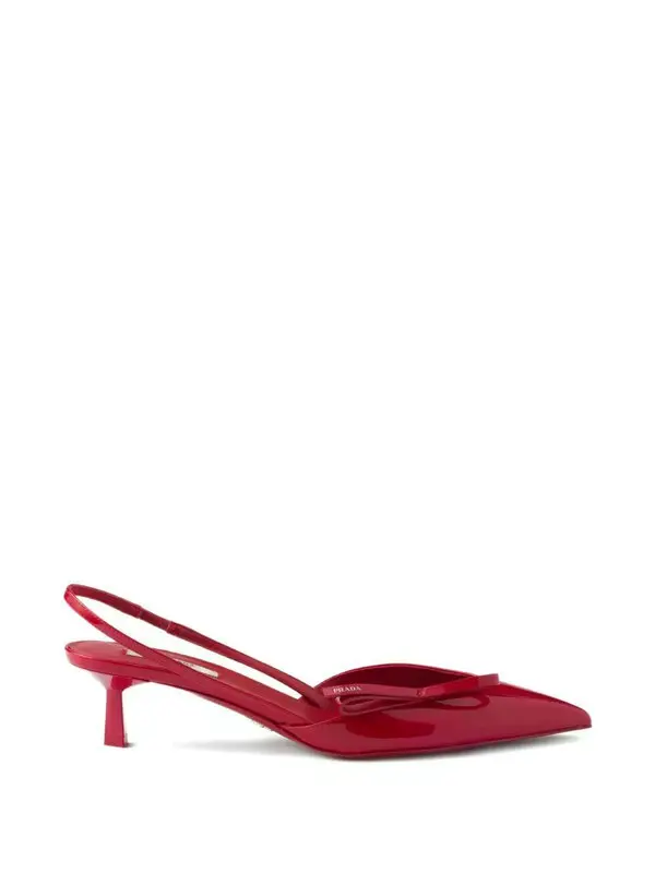 Prada Patent Leather Slingback Pumps With Bow Detailing - Red