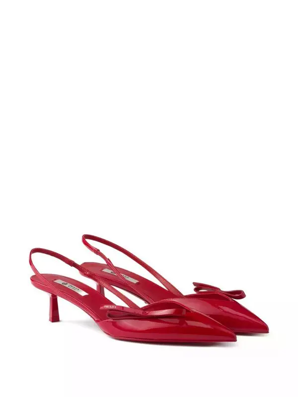 Prada Patent Leather Slingback Pumps With Bow Detailing - Red