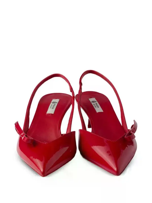 Prada Patent Leather Slingback Pumps With Bow Detailing - Red