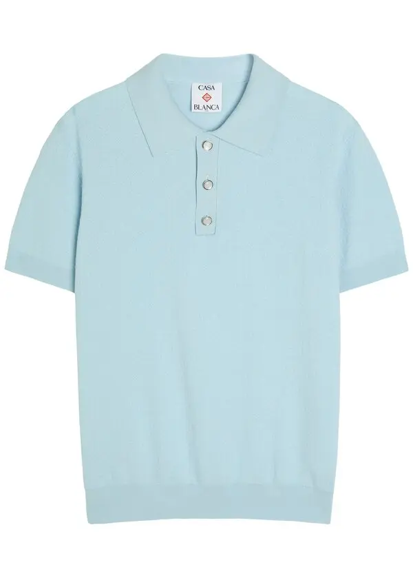 Casablanca Logo-monogrammed Cotton-blend Polo Shirt - Light Blue