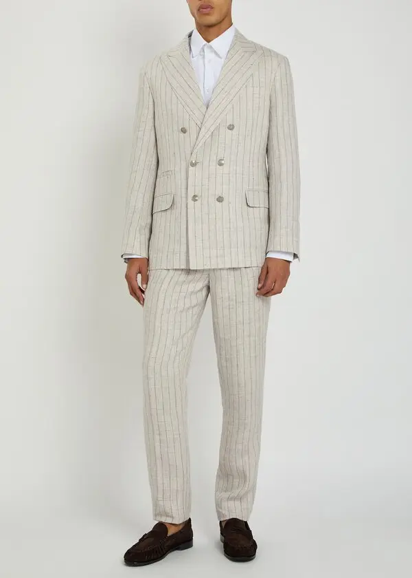 Brunello Cucinelli Pinstriped Double-breasted Linen Suit