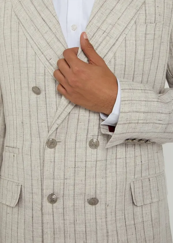 Brunello Cucinelli Pinstriped Double-breasted Linen Suit