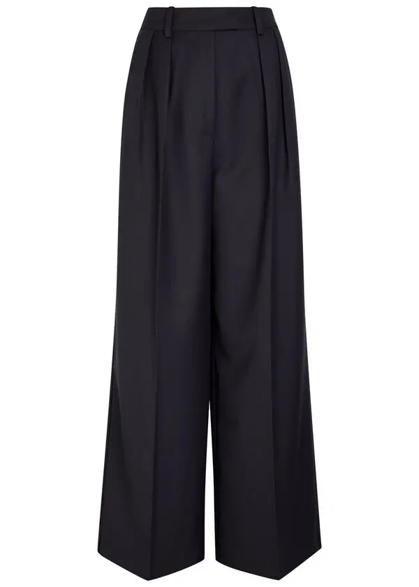 ANINE BING Lou Wide-leg Woven Trousers - Navy