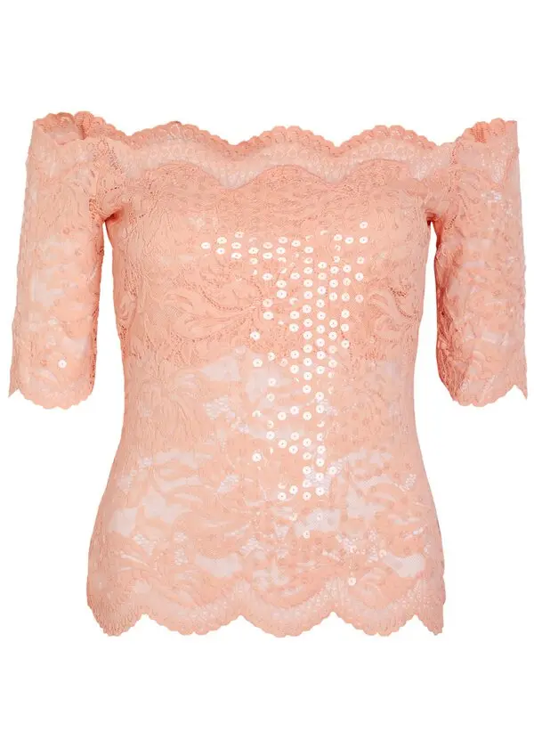 Rabanne Off-the-shoulder Lace Top - Salmon